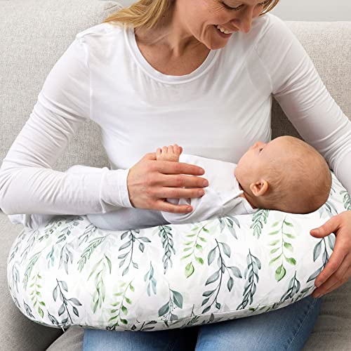 DILIMI Nursing Pillow Cover Stretchy Removable Cover for Breastfeeding Pillows, Ultra Soft Comfortable Slipcover for Baby Girl and Boy, Green Leaf