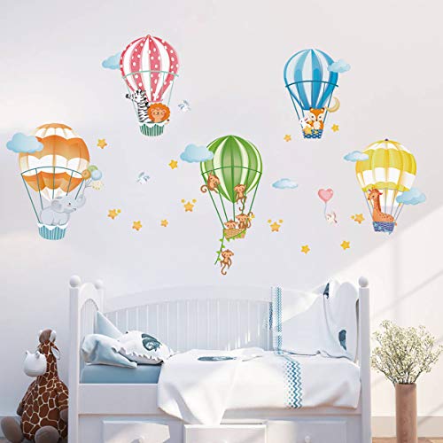 decalmile Animals in Hot Air Balloons Wall Decals Elephant Giraffe Monkey Wall Stickers Baby Nursery Kids Bedroom Playroom Wall Decor