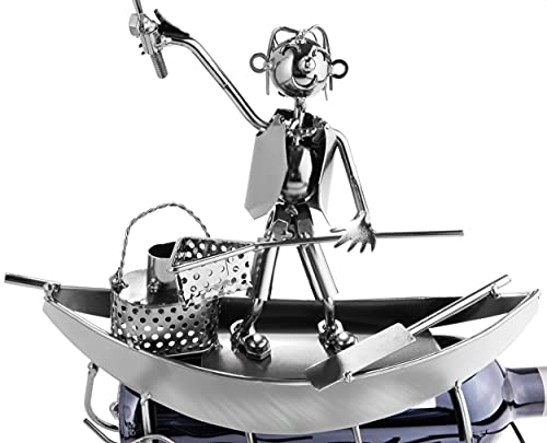 BRUBAKER Wine Bottle Holder Fisherman on a Boat - Metal - Statue, Sculptures and Figurines - Decor Wine Racks and Stands - Gifts & Decoration