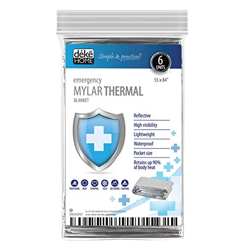 6 Pack Emergency Mylar Thermal Blankets. Space Blanket Survival rescue insulating reflective foil kit Camping Blanket Outdoors Hiking Survival Bug Out Bag car marathons first aid cold/heat (aluminum)