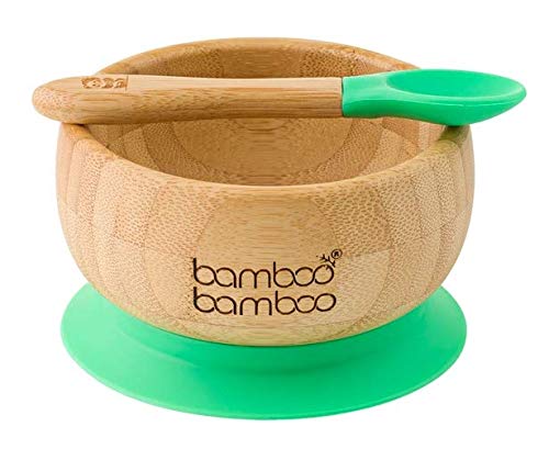 bamboo bamboo ® Suction Bowl for Baby – Bamboo Baby Bowl and Spoon Set with Removable Silicone Suction Cup for Kids | 11.8oz | Non-Toxic | Cool to The Touch | Ideal for Baby-Led Weaning (Green)
