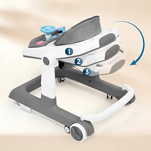 Bellababy Baby Walker Foldable Adjustable Height, Multi-Function Anti-Rollover Toddler Walker, Suitable for All terrains for Babies Boys and Girls 7-15 Months