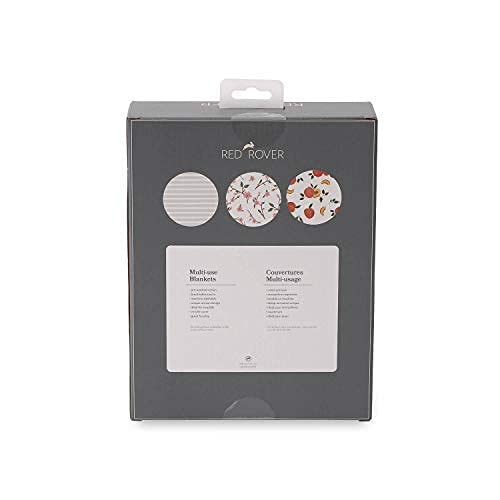 Red Rover Kids Cotton Muslin Swaddle - 47” x 47”- 100% Cotton – Machine Washable – Softer with Every Wash – Playful Designs - Soft, Breathable & Lightweight – Unisex - 3 Pack (Peachy)