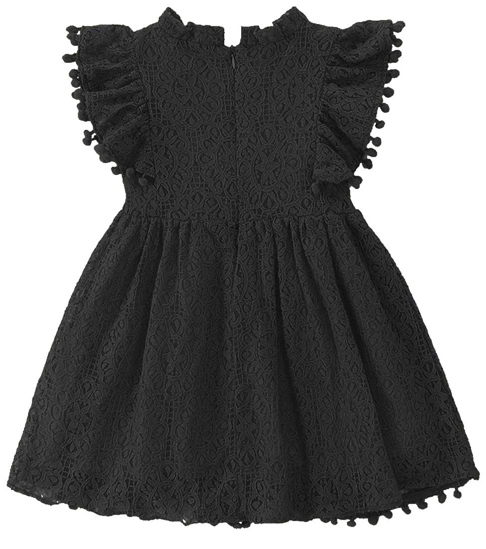 RJXDLT Toddler Girls Elegant Lace Pom Pom Flutter Sleeve Party Princess Dress 5 Years Black 382