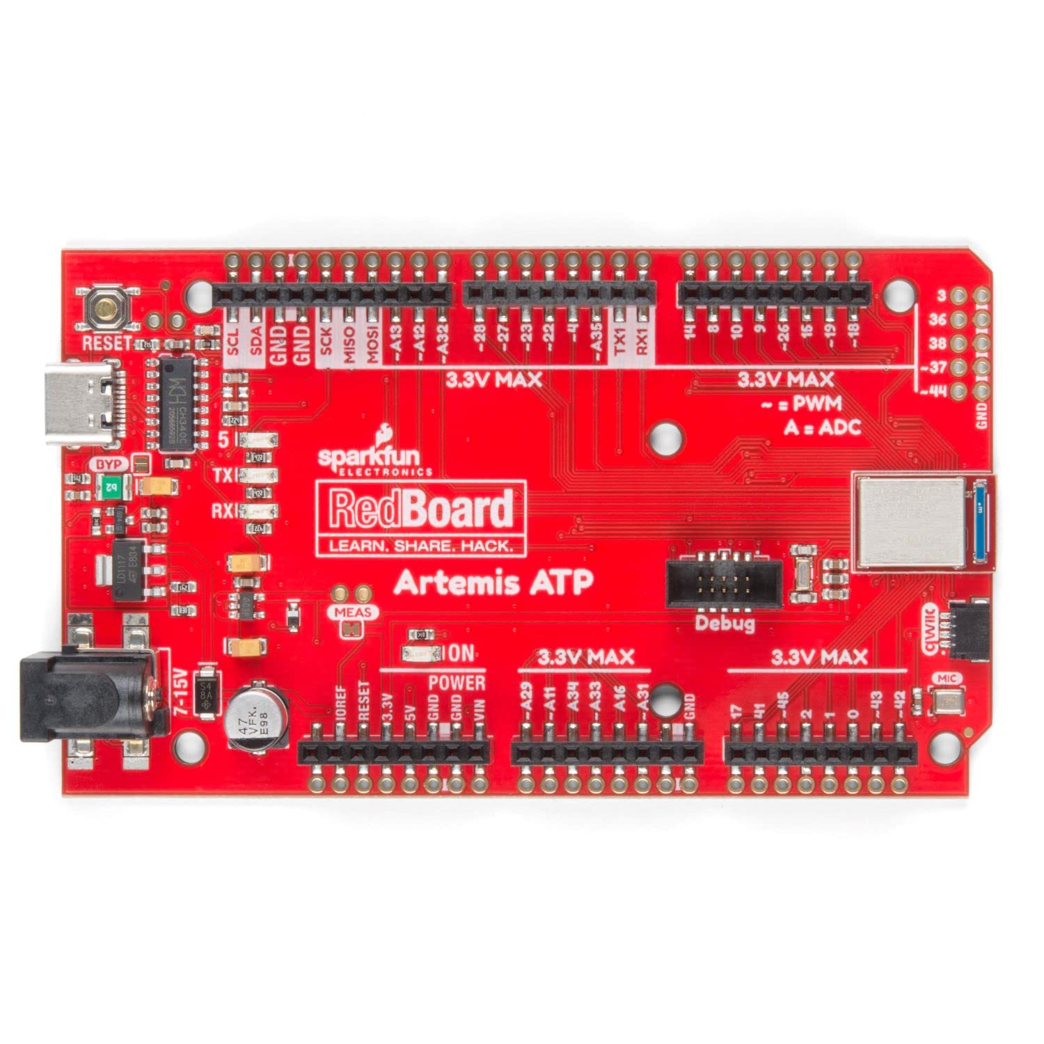 SparkFun RedBoard Artemis ATP Machine Learning Development Board Includes BLE 1 megabyte Flash USB-C Qwiic I2C MEMS Microphone Compatible with Arduino IDE platform Run TenserFlow Models Mega Footprint