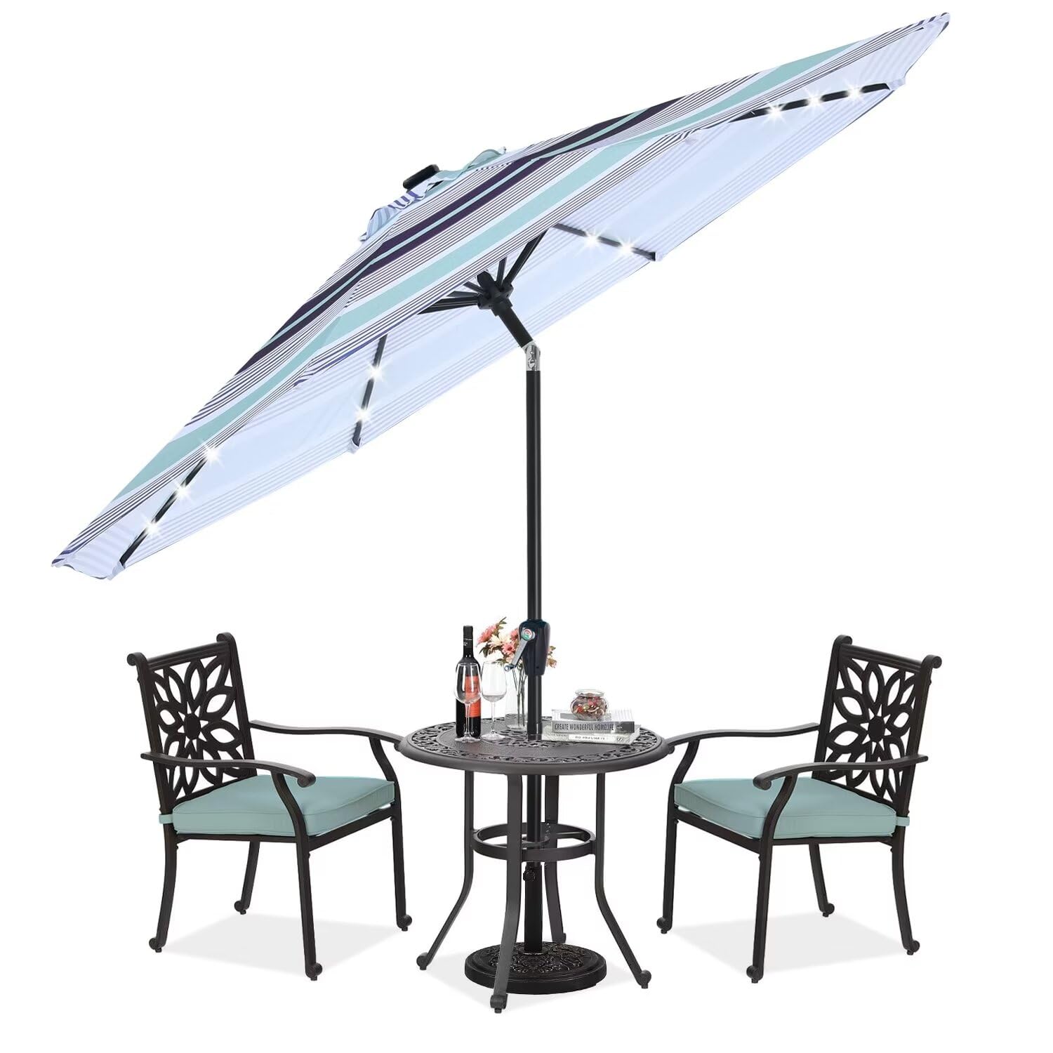 ABCCANOPY Durable Solar Led Patio Umbrellas with 32LED Lights 10FT (Blue Purple Stripes)