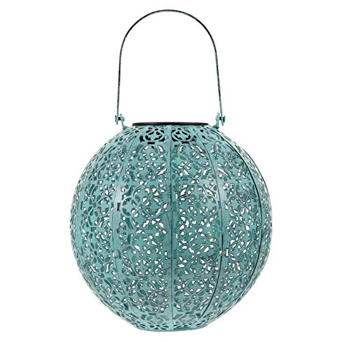 OSALADI Solar Lantern Lights Outdoorï¼Œ LED Solar Powered Hanging Lights Waterproof Hollow- Out Metal Tabletop Lanterns for Indoor and Outdoor Garden Tree Patio Courtyard Home Party Decor (Blue)