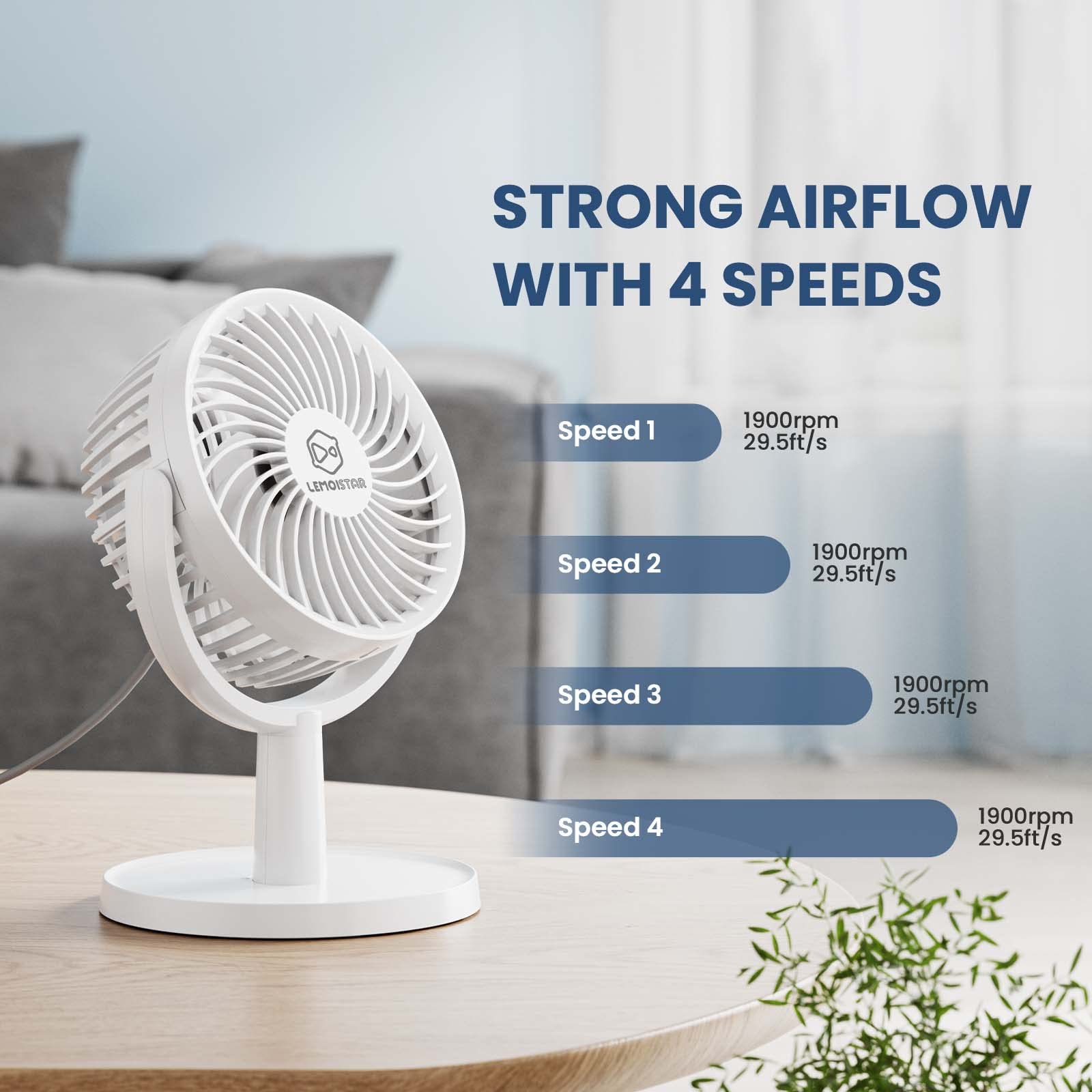 4 Speeds Strong Desk Fan with Elegant Apperance, Personal Portable Mini USB Fan, Quiet, 310 Degree Rotation, Detachable, Easy to Clean, Lightweight, 4 inch, for Bedroom, Desk, Home⦠B08QTX4K7L