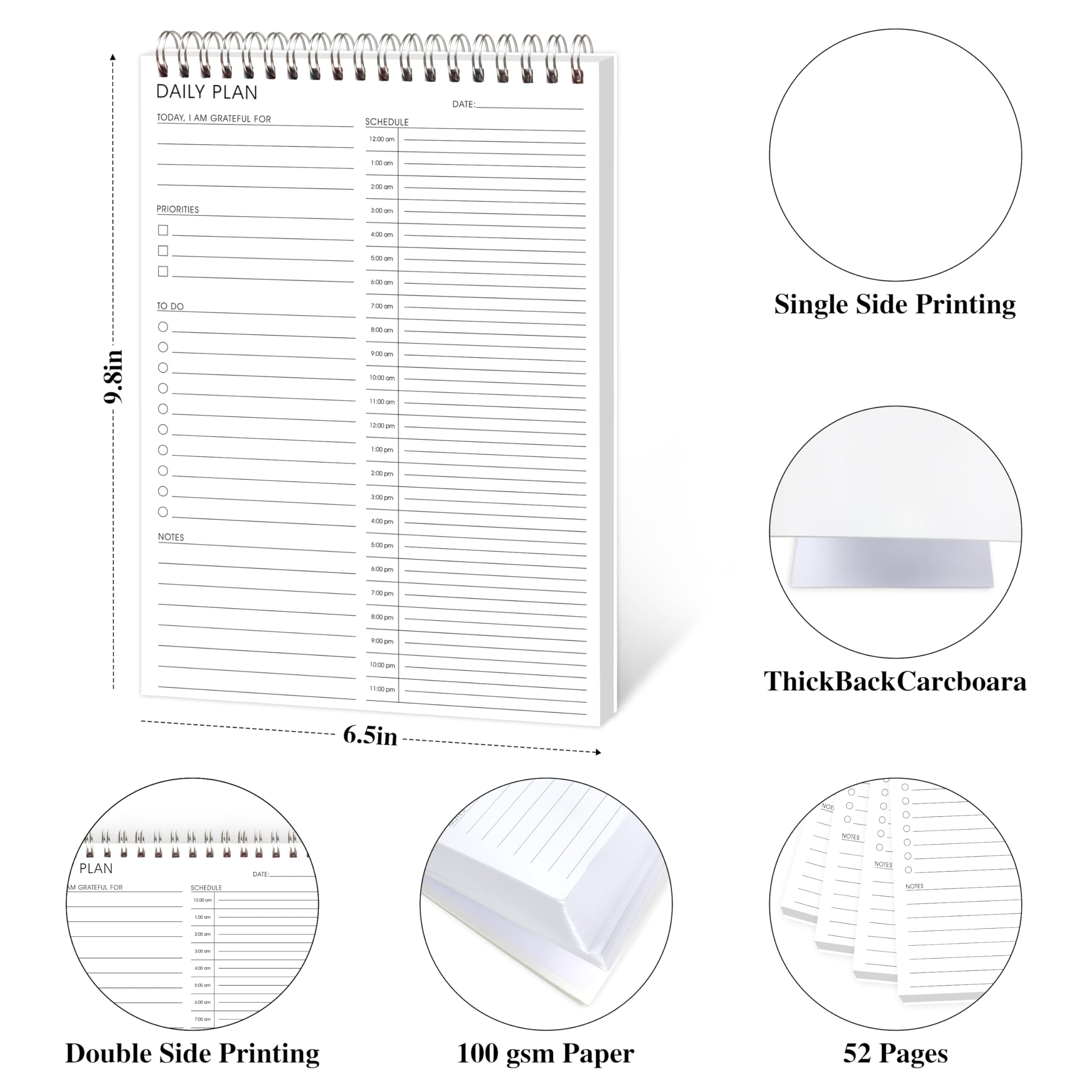 24 Hour Daily Planner - Daily To Do List for Work & Personal Life, Productivity Planner, Everyday Planner, Daily Schedule, 6.5 x 9.8