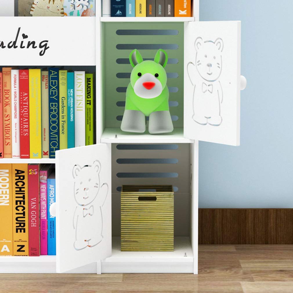Intexca & Design Childrens Kids Cartoon Engraved Bookshelf MultiLayer Organizer Shelf with Storage Rack Cabinets White