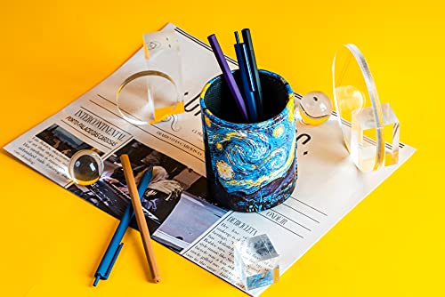 lizimandu PU Leather Pencil Pen Holder,Round Pencil Cup Stationery Desk Organizer Control Storage Box for Home Office Bedroom(1 Pack,1-Starry Sky)