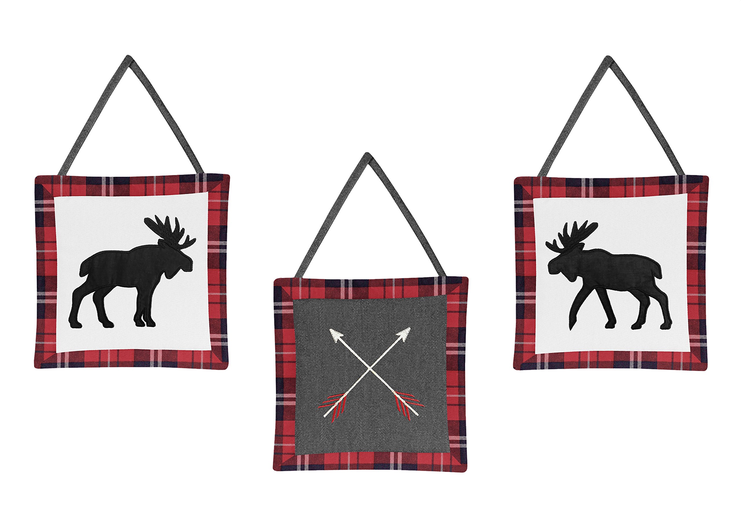 Sweet Jojo Designs Grey, Black and Red Woodland Plaid and Arrow Rustic Patch Baby Boy Crib Bedding Set Without Bumper - 11 Pieces - Flannel Moose Gray