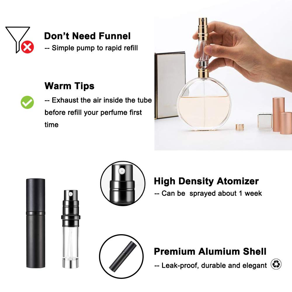 YEEJOK Travel Essentials for Women Men, Travel Perfume Bottles Refillable, Perfume Atomizer Spray Container, Mini Portable Easy Pump Refilled 5ml Bottle for Flying,Purse,Travel,Vaction Essentials