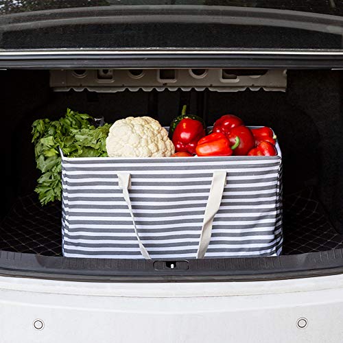 LLARUG 46L Large Canvas Collapsible Utility Tote Bag,Oversized Beach Bag,Reusable Grocery Shopping Bag,Carry Bag,Laundry Basket (Gray White,1PC)