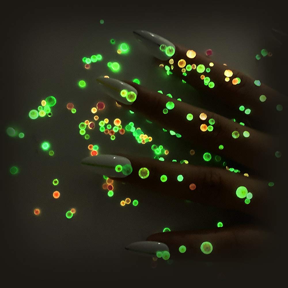 HERIS 8 Pack Mixed Glow Nail Art Rhinestones Fluorescent Diamonds Decorations Accessories Décor Crystals Gems for DIY Manicure