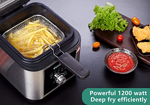 CUSIMAX Deep Fryer with Basket 2.6Qt 1200-Watt Electric Deep Fryer For the Home, with Drip Hook, Removable Lid, View Window and Oil Filtration Deep Fat Fryer