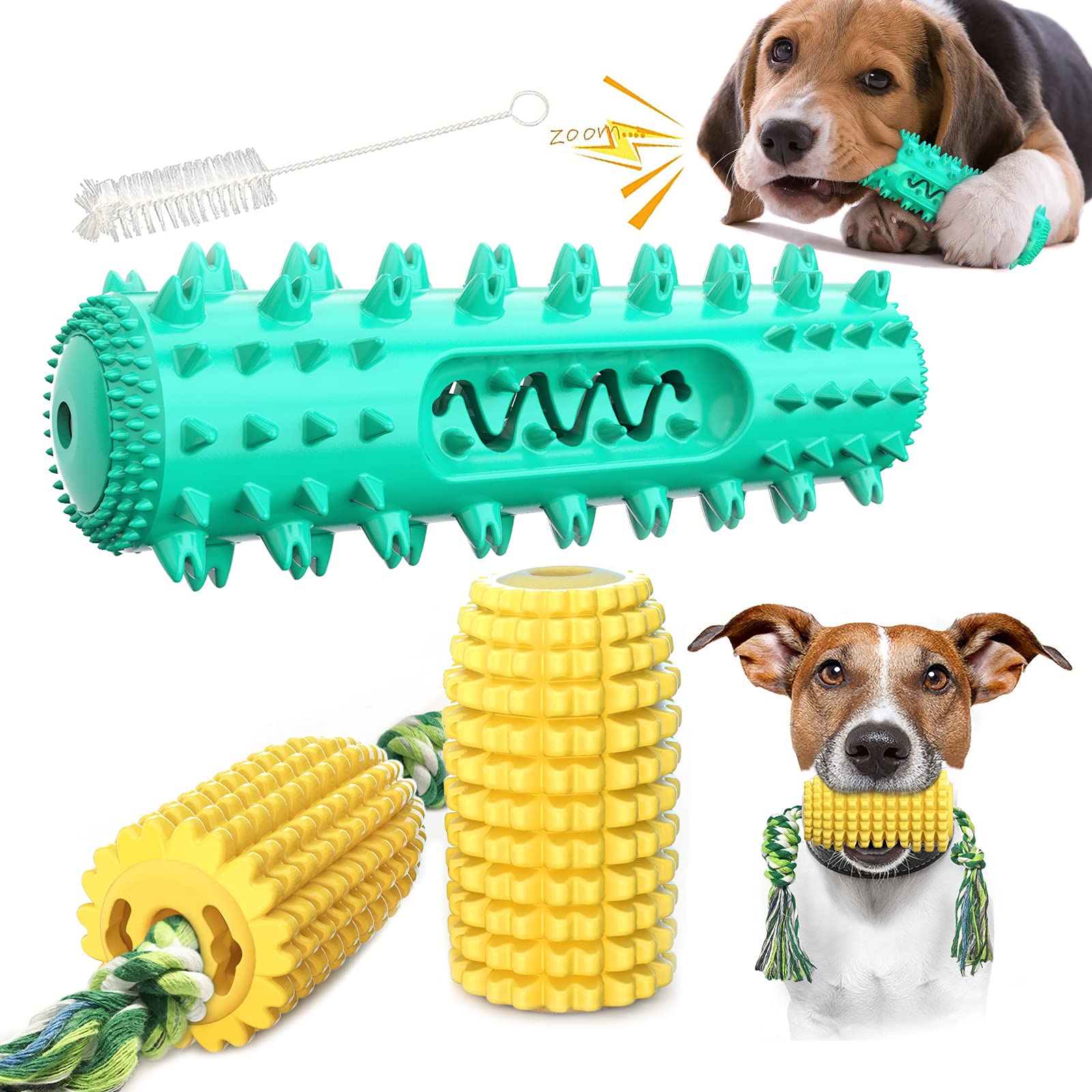 PTFBOY Dog Chew Toys for Aggressive Chewers Small Medium Breed, Dog Squeaky and Rope Toys,Tug of War Large Dog Chew Toothbrush Toys Dog Teeth Cleaning Indestructible Durable Tough Toys 2 Packs