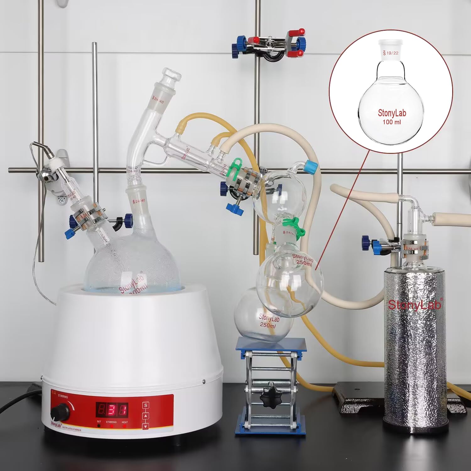 StonyLab Glass 500mL Heavy Wall Single Neck 1 Neck Round Bottom Flask RBF, with 19/22 Standard Taper Outer Joint - 500mL