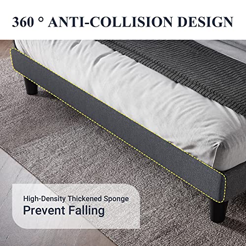 Allewie Full Size Bed Frame with Button Tufted Wingback Headboard, Modern Fabric Upholstered Platform Bed Frame with Strong Wood Slat Support, No Box Spring Needed, Easy Assembly, Dark Grey