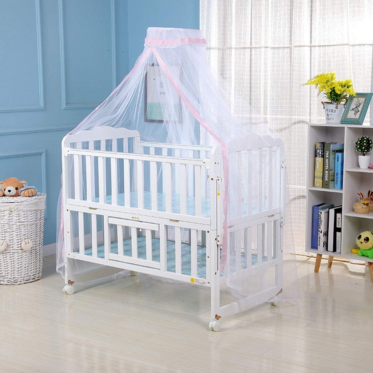 Yinuoday Crib Net Cover Dome Mesh Canopy for Baby Child Newborn Boy Girl Foldable Lace Netting Top to Keep Baby in 160x450cm 1pc (Pink Edge)