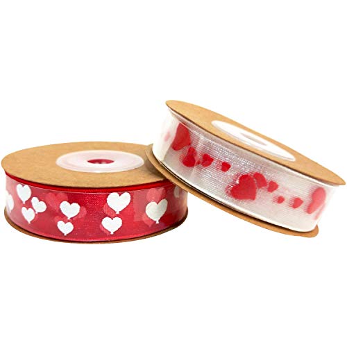 Llxieym 2 Rolls Valentine's Day Heart Ribbons Wrapping Ribbons for Wedding Valentine's Day Wrapping