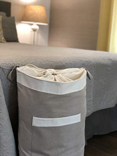 Over The Door Hanging Laundry Hamper Bag - Beautiful Linen - Drawstring Closure With Carry Strap - HOOKS NOT INCLUDED*