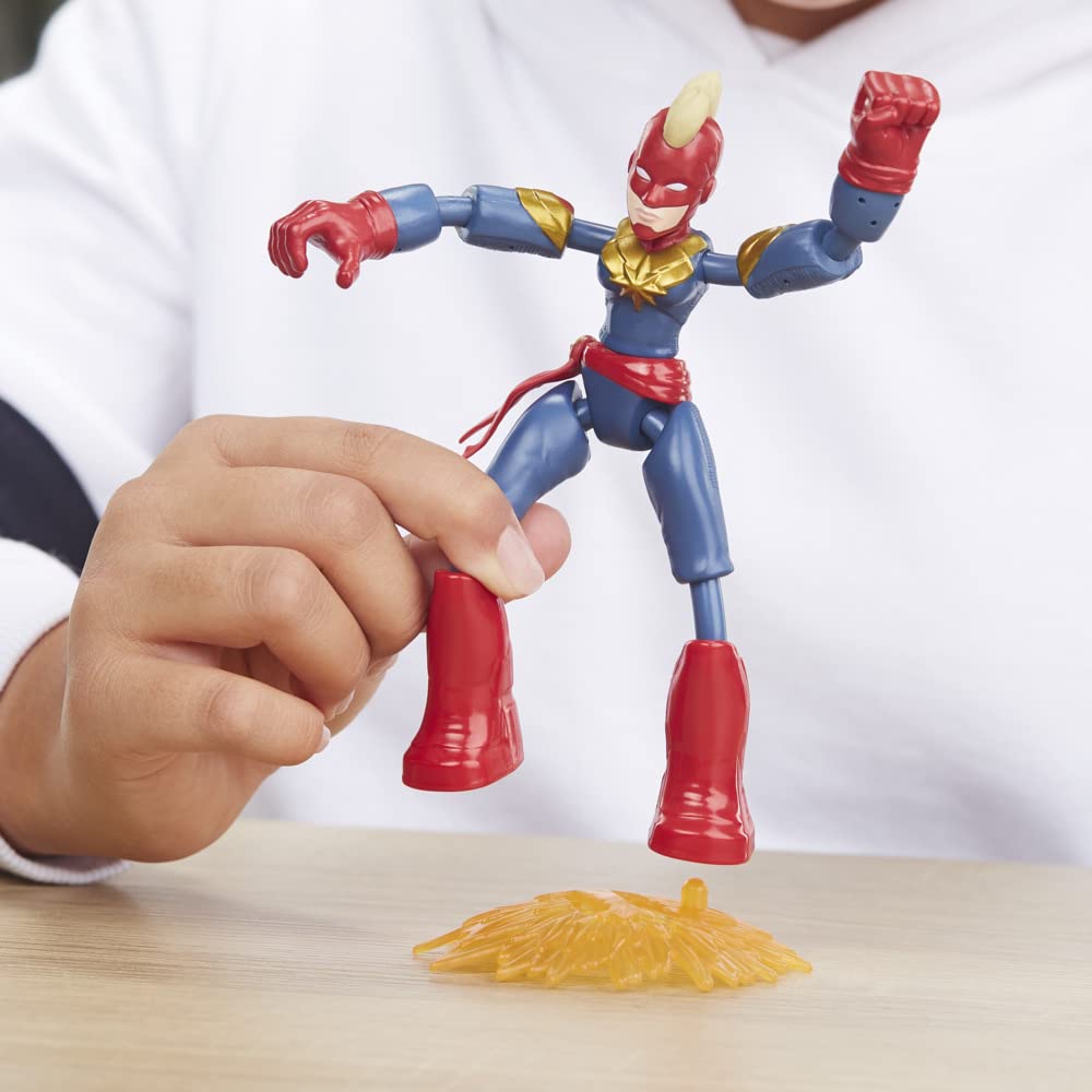 Avengers Marvel Bend and Flex Action Figure Toy, 6-Inch Flexible Captain Marvel Figure, Includes Blast Accessory, for Kids Ages 4 and Up