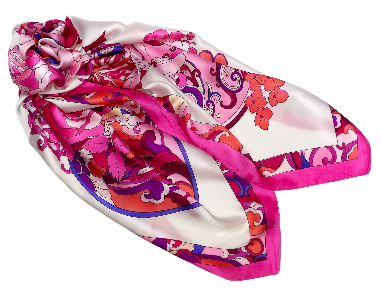 27.5'' Silk Feeling Scarf Medium Square Satin Head Neck Scarf for Women Hair Sleeping at Night,16-Pink
