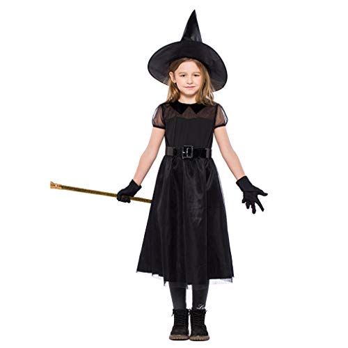 LMYOVE Girls Black Witch Costume, Fancy Dress Up for Kids(6-7T, Black-1)