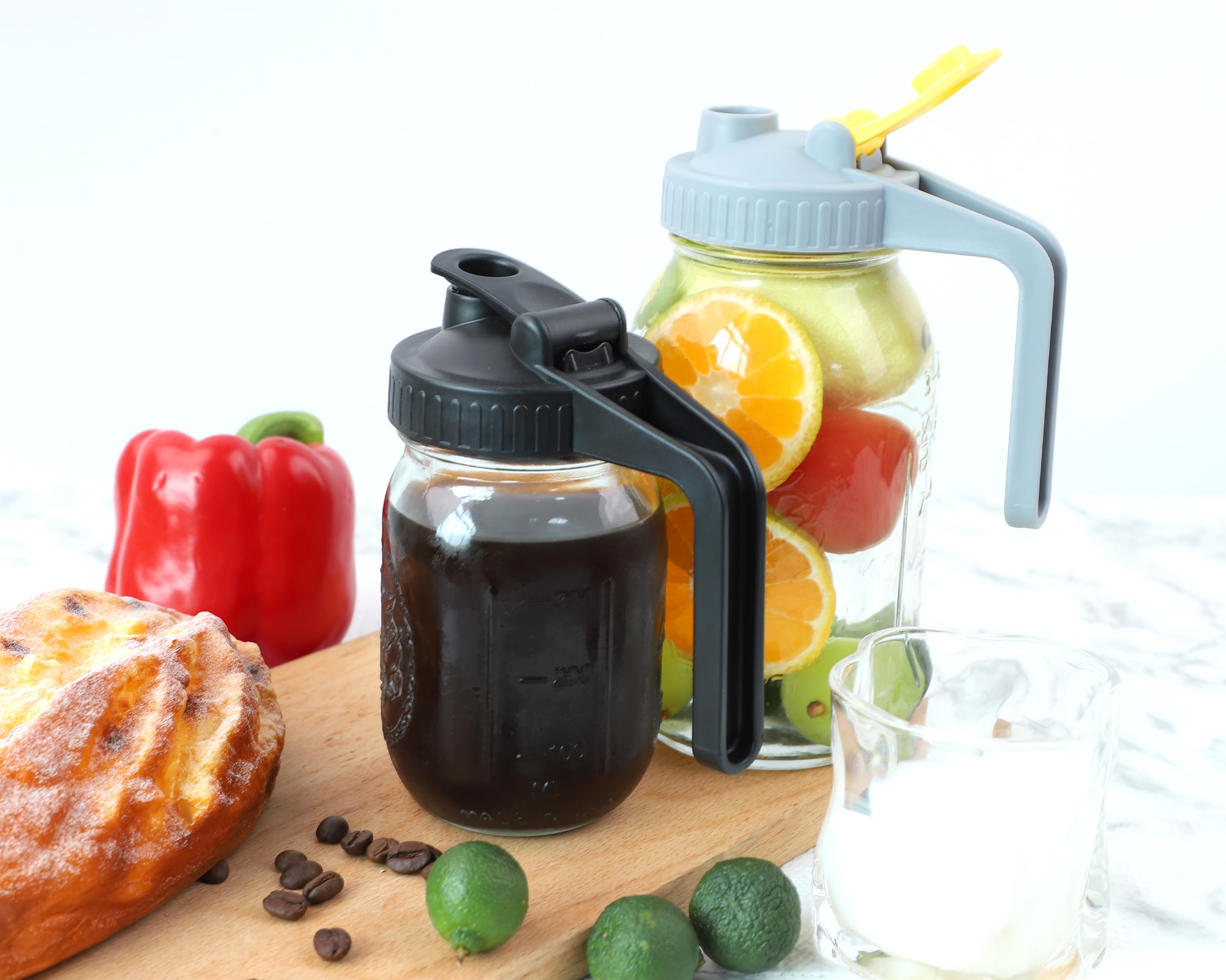Mason Jar Pour Spout Lids With Handle Regular Mouth Mason Pitcher Lid With Flip Cap Airtight & Leak-Proof Pour Lid,Turns your Mason Jar into Pitcher (Jar Not Included)
