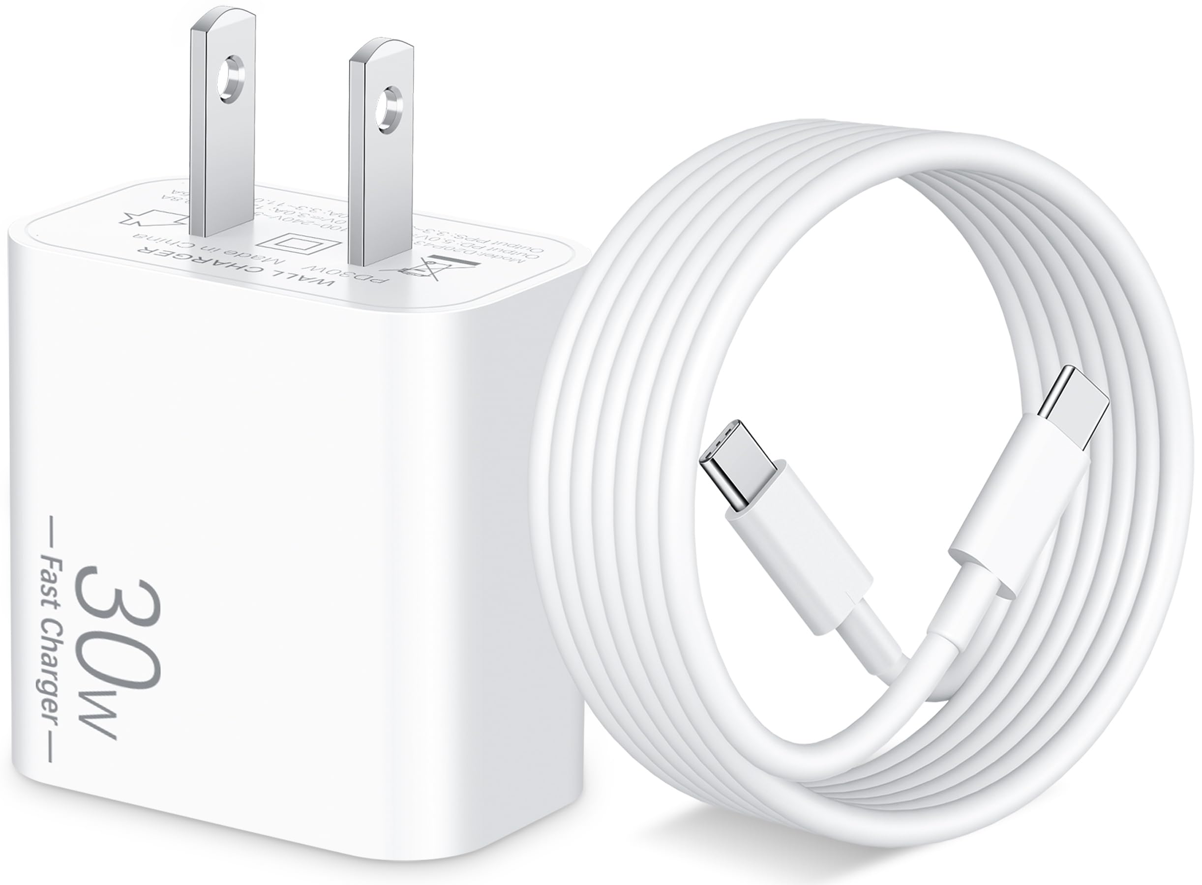 30W USB C Charger for Google Pixel 8/Pro/7/6/5/4/3/XL, iPhone 15/Pro Max/Plus, iPad Pro 11/12.9 inch, iPad Air 4th/5th, iPad 10th, PD 30-Watt Super Fast Charging USB C Block and 6FT USB-C Cable Cord