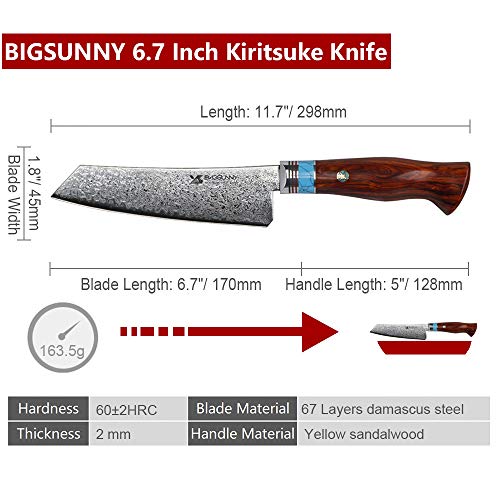 MSY BIGSUNNY Kiritsuke Knife - 67 Layers Damascus Steel - 6.7 Inch Blade - Stain & Corrosion Resistant Handmade Chef Knives