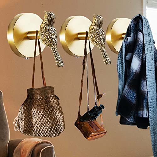Brass Hooks, Gold BrassTowel Hooks,Brass Decorative Hooks,Gold Brass Coat Hooks Wall Mounted,Gold Brass Bird Coat Wall Hooks, Brushed Brass Wall Hooks for Towel, Coat ,Robe, Hat ,Keys,Bag,Scarf