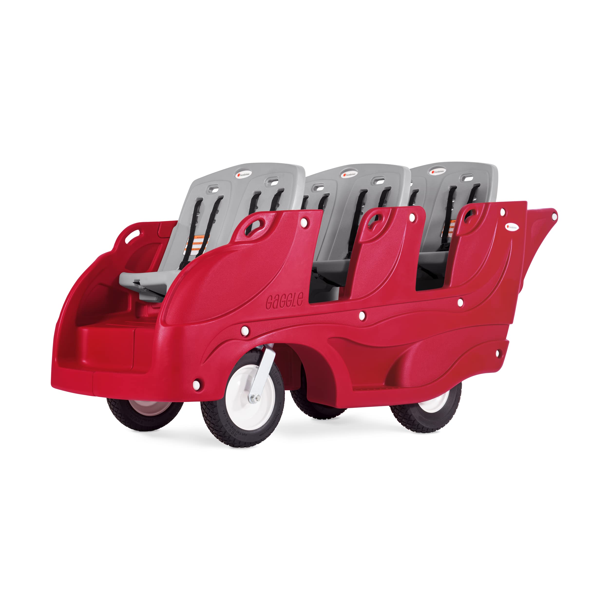 Gaggle by Foundations Parade 6 Seat Buggy Stroller with 5 Point Harness for Added Safety, Multi-Child Buggy Stroller with Soft Stop Brake, Fits Through Standard Doorways, Made in The USA (Red/Gray)