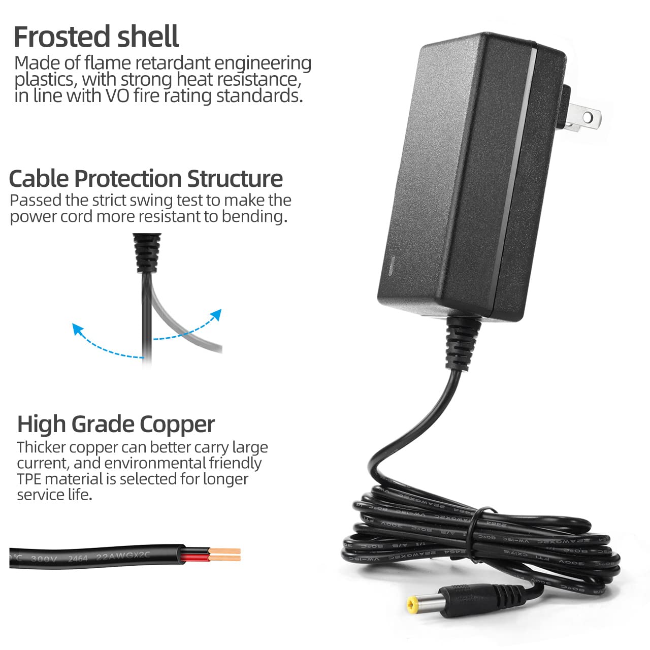 ANTOBLE Adapter Power Cord for Crosley Cruiser Portable Turntable Record Player CR8005A CR8005A-BK CR8005A-TU CR8005C CR89 CR221 Replaces RHD35-0900400 Class 2 AC Charger 9V DC Power Supply 6.5ft Cord