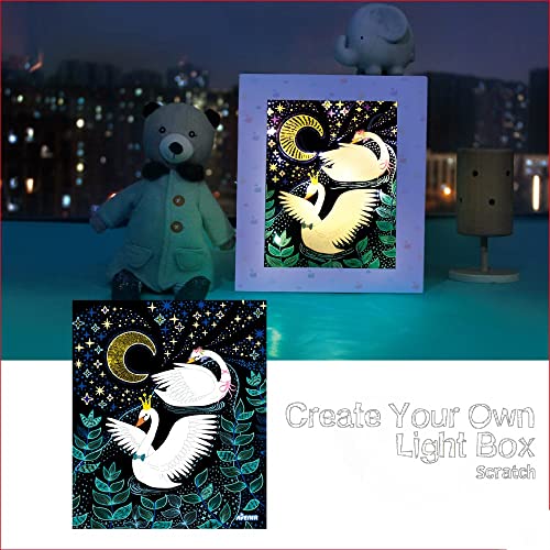 Avenir 6301434 Craft Set Luminous Scratching Pictures, DIY Light Box with Scratching Templates, Creative Set for Children from 6 Years, Scratching Art, Decoration