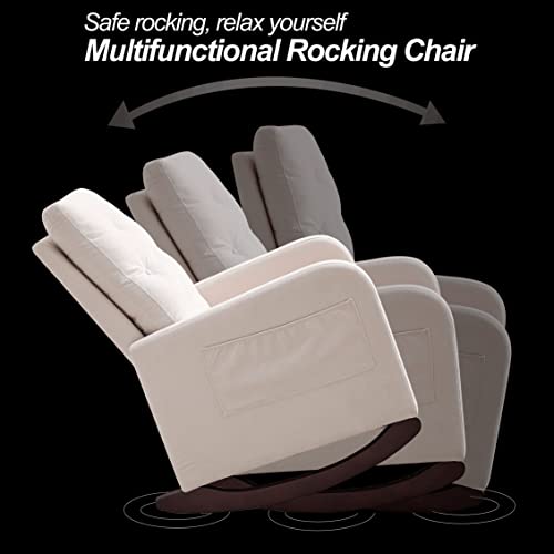 Deolme Modern Accent Rocking Chair, Button Tufted Upholstered Glider Rocker for Nursery, Comfy Armchair with Side Pocket, Lounge Chair with High Backrest for Living Room, Bedroom (Fabric Light Beige)