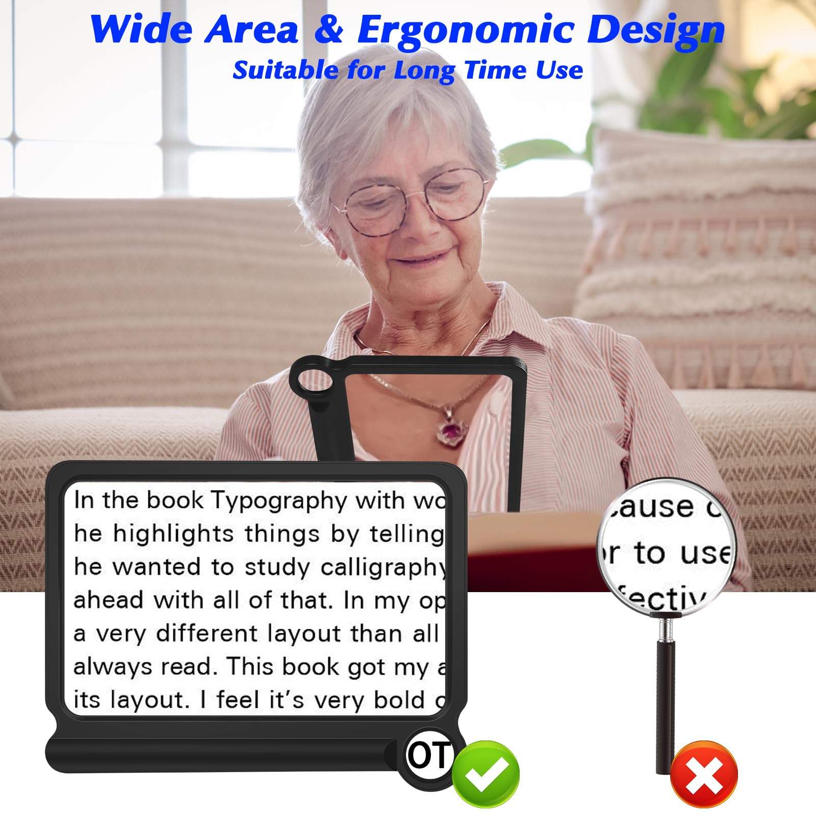 30X 5X Magnifying Glass for Reading, Large and Lightweight Magnifier Provide Full Book Page Viewing Area Perfect Handheld Magnifier for Reading Small Prints and Low Vision, Black