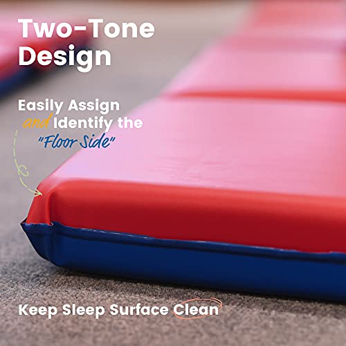 ECR4Kids Premium Folding Rest Mat, 3-Section, 1In, Classroom Furniture, Blue/Red