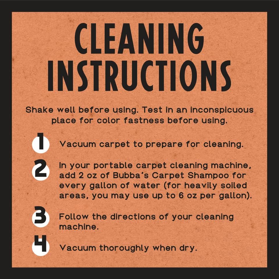 BUBBA'S ROWDY FRIENDS Bubbas Carpet Cleaner Solution for Shampoo Machine - Best Deep Cleaning Solution for Carpets, Rug, Couch, and Car - Works in Any Shampooer - Pet Home Essentials