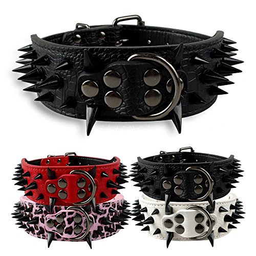 Benala Pet Dog Collar Adjustable Harness Spiked Studded Faux Leather Punk Rivet Dog Collar Pu Sharp Spikes Dog Supplies,Black,M