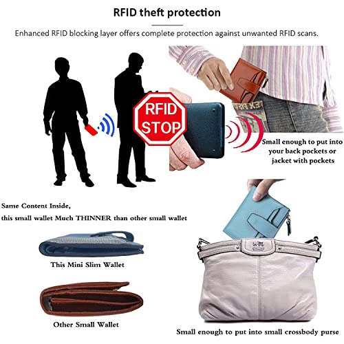 AINIMOER Women's RFID Blocking Leather Small Compact Bi-fold Zipper Pocket Wallet Card Case Purse with id Window (Lichee Grayish White)