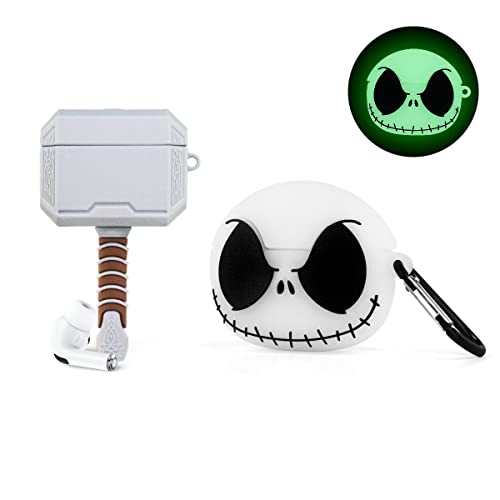 AIBEAMER 2 Pack Accessories for AirPods Pro Case, Hammer+ Luminous Skull with 2 Keychain, Cartoon 3D Anime Cool Silicone Skin Cover Stylish Funny for Airpods Pro Boys Men Girls Women Kids