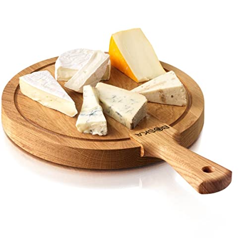 Boska Wooden Serving Cheese Round Board - Holland Life Best For Cheese, Tapas, Bread, and Desserts Presentation - Board Slab with Non-Slip Feet - Cutting and Charcuterie Board