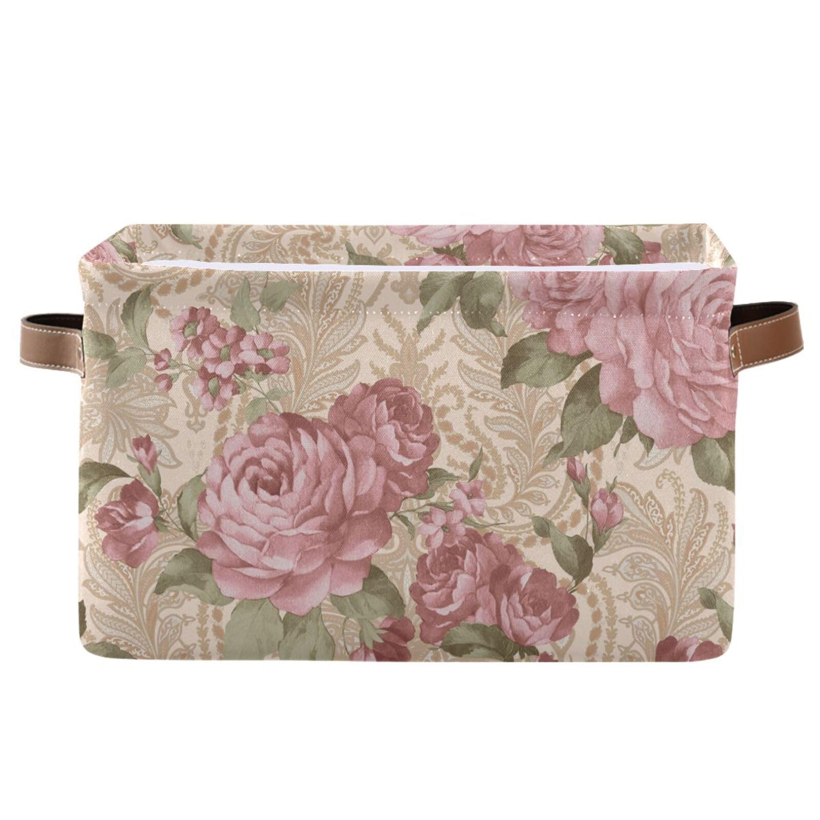 ALAZA Vintage Grunge Rose Floral Foldable Storage Box Storage Basket Organizer Bins with Handles for Shelf Closet Living Room Bedroom Home Office 2 Pack