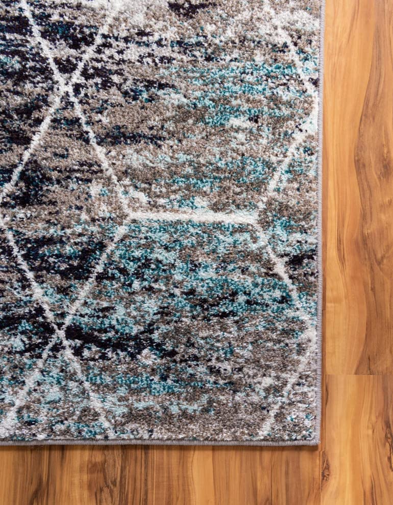 Unique Loom Trellis Frieze Collection Area Rug - Geometric (4' x 6', Blue Multi/ Ivory)