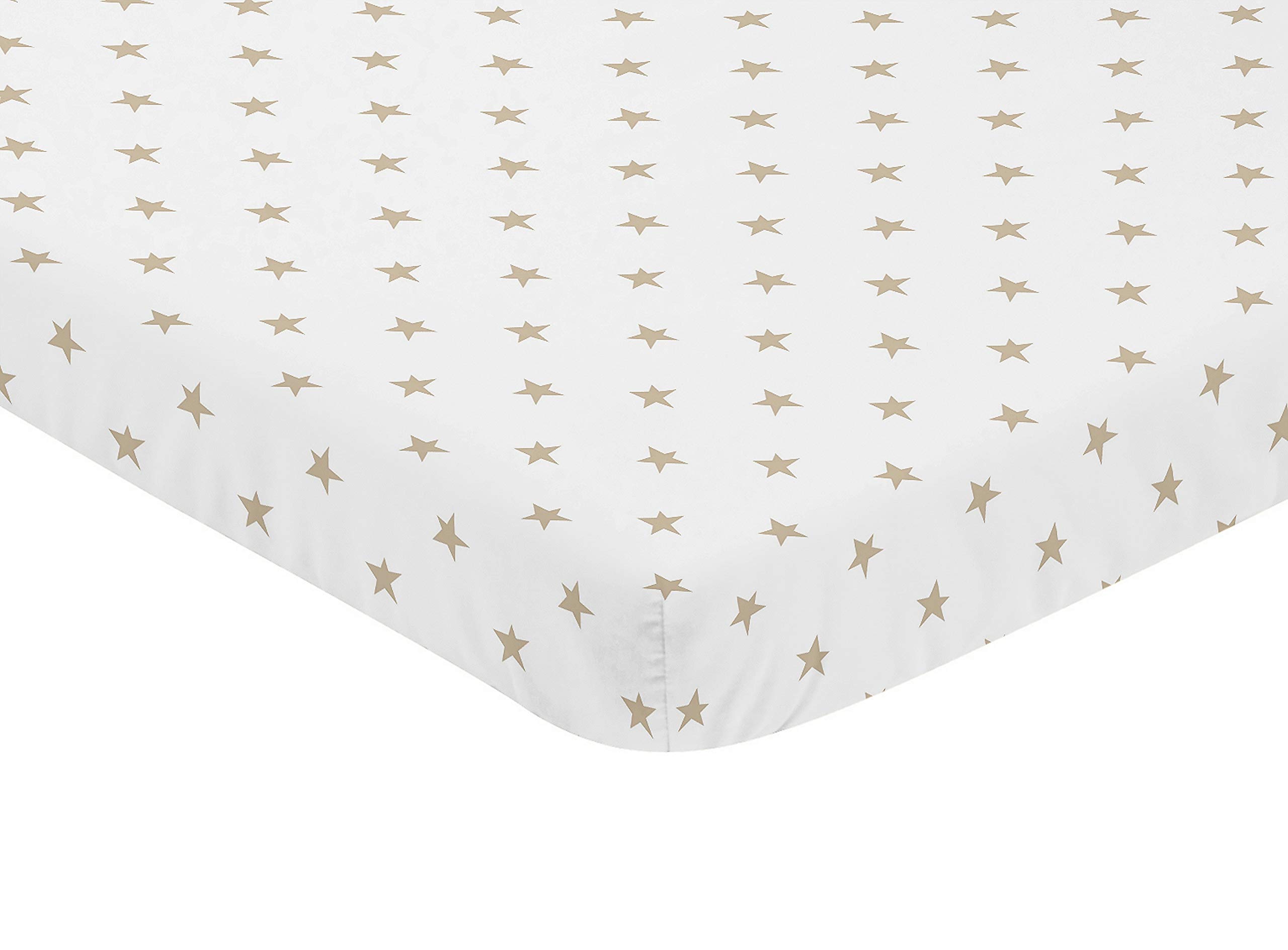 Sweet Jojo Designs Gold and White Star Baby Girl Fitted Mini Portable Crib Sheet for Celestial Collection - for Mini Crib or Pack and Play ONLY