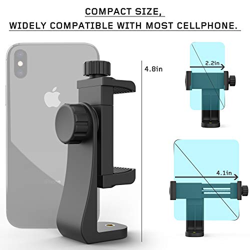 Universal Phone Tripod Mount Adapter with Wireless Camera Remote, Cell Phone Holder with Adjustable Clamp for Selfie Stick Monopod Compatible with iPhone, Samsung and so on, Wrist Strap Included