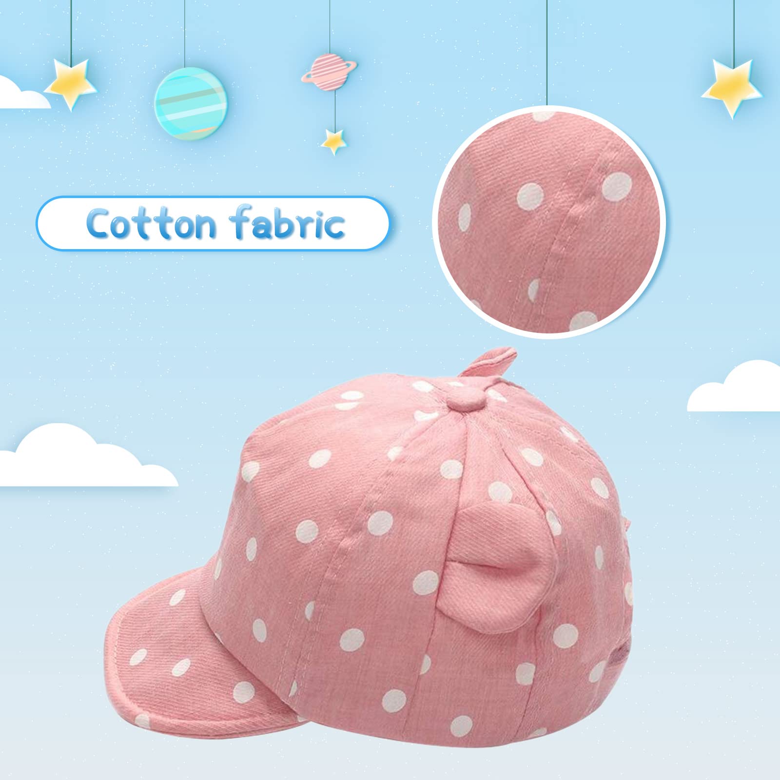 Dot Partten Baby Caps Summer Girl Boys Sun Hat With Ear Spring Summer Newborn Photography Props (Pink),One Size