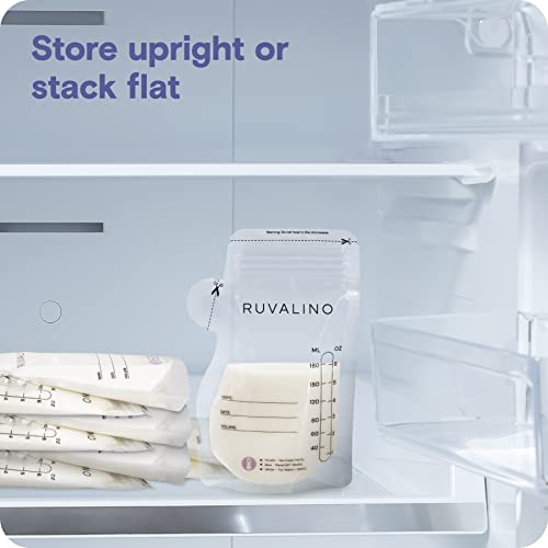 Breastmilk Storage Bag, RUVALINO Breastfeeding Essentials Breast Milk Storage Bags for Freezer, 150 Count, Temp-Sense Spot, Easy Pour Spout, Hygienically Double-Sealed, Self Standing&Lay Flat, 6 Oz
